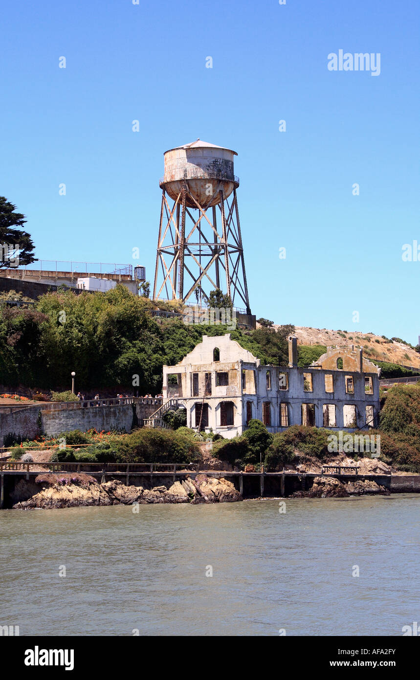 Old prison building and water tower on Alcatraz Island in the San ...