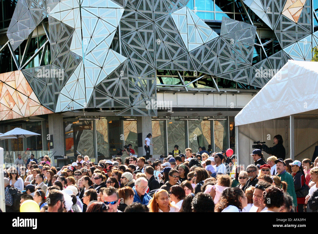 Federation Square crowds in Melbourne Australia Stock Photo - Alamy