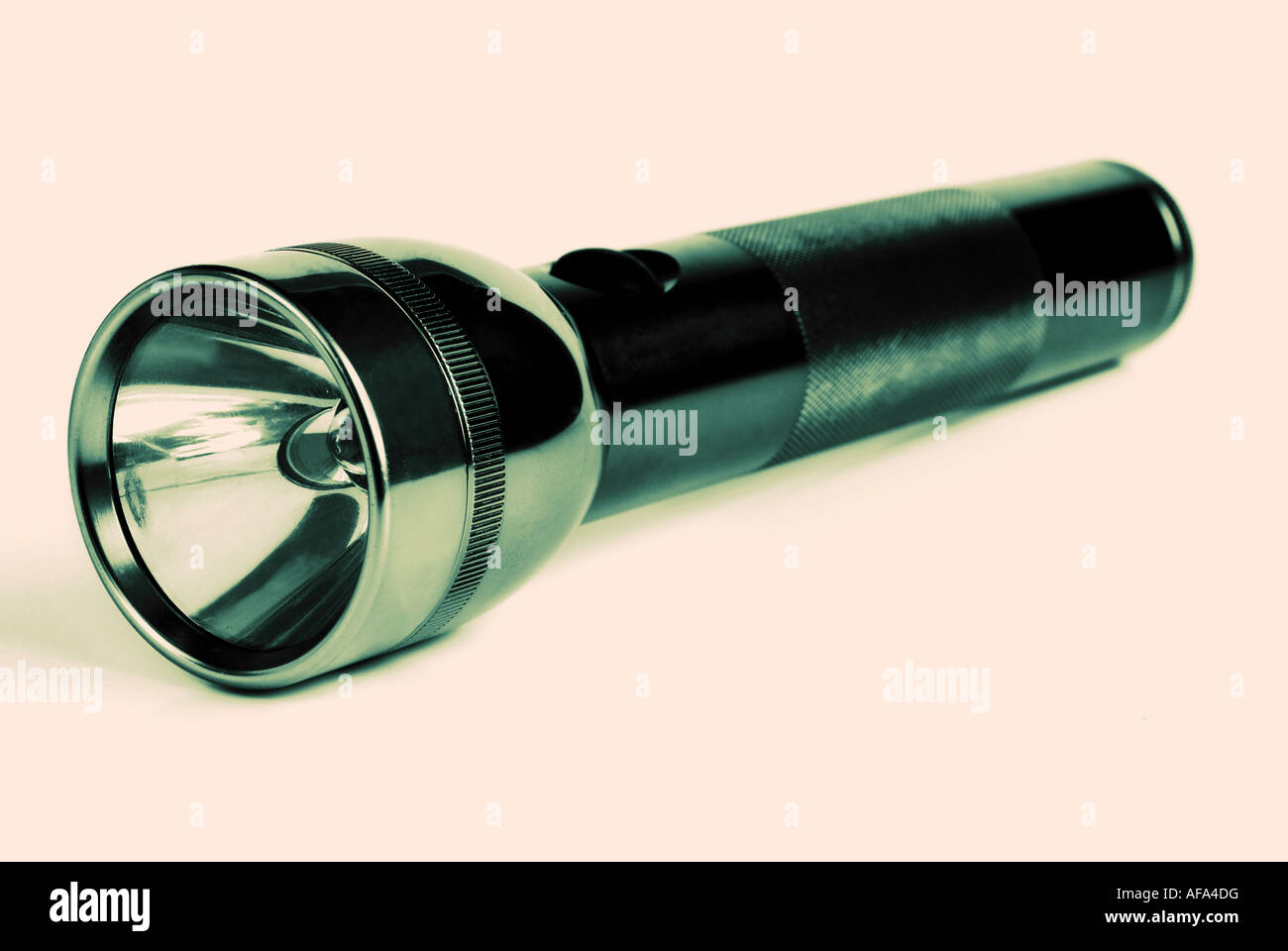 stainless 2 cell flashlight on white Stock Photo - Alamy
