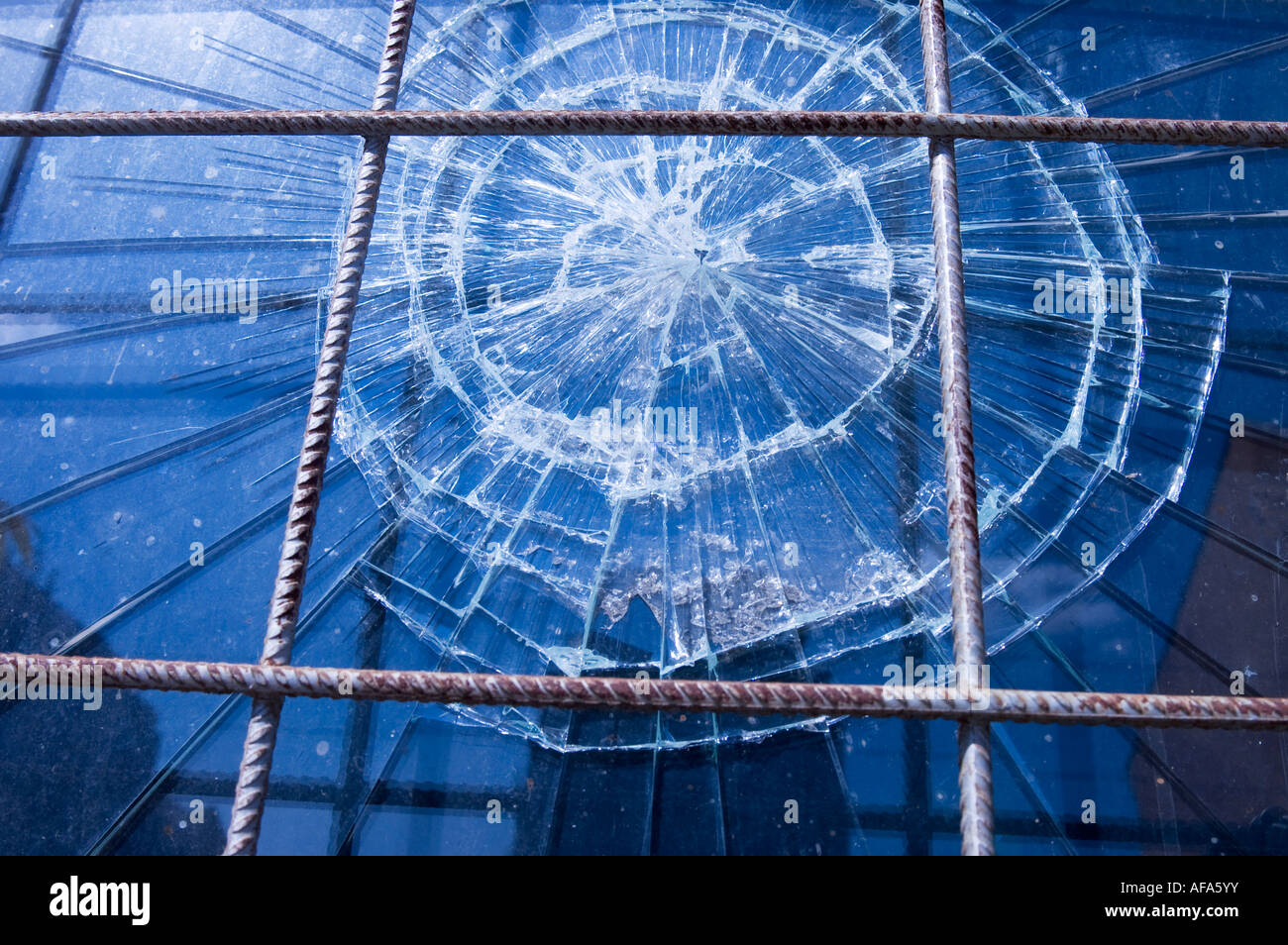 broken window with rusty security steel bars Stock Photo - Alamy