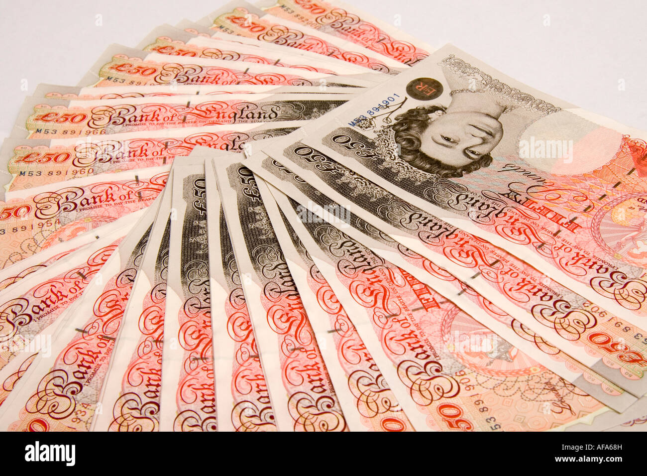 A Fan Of Five Thousand Pounds In New Fifty Pound Notes 5000 50 Stock