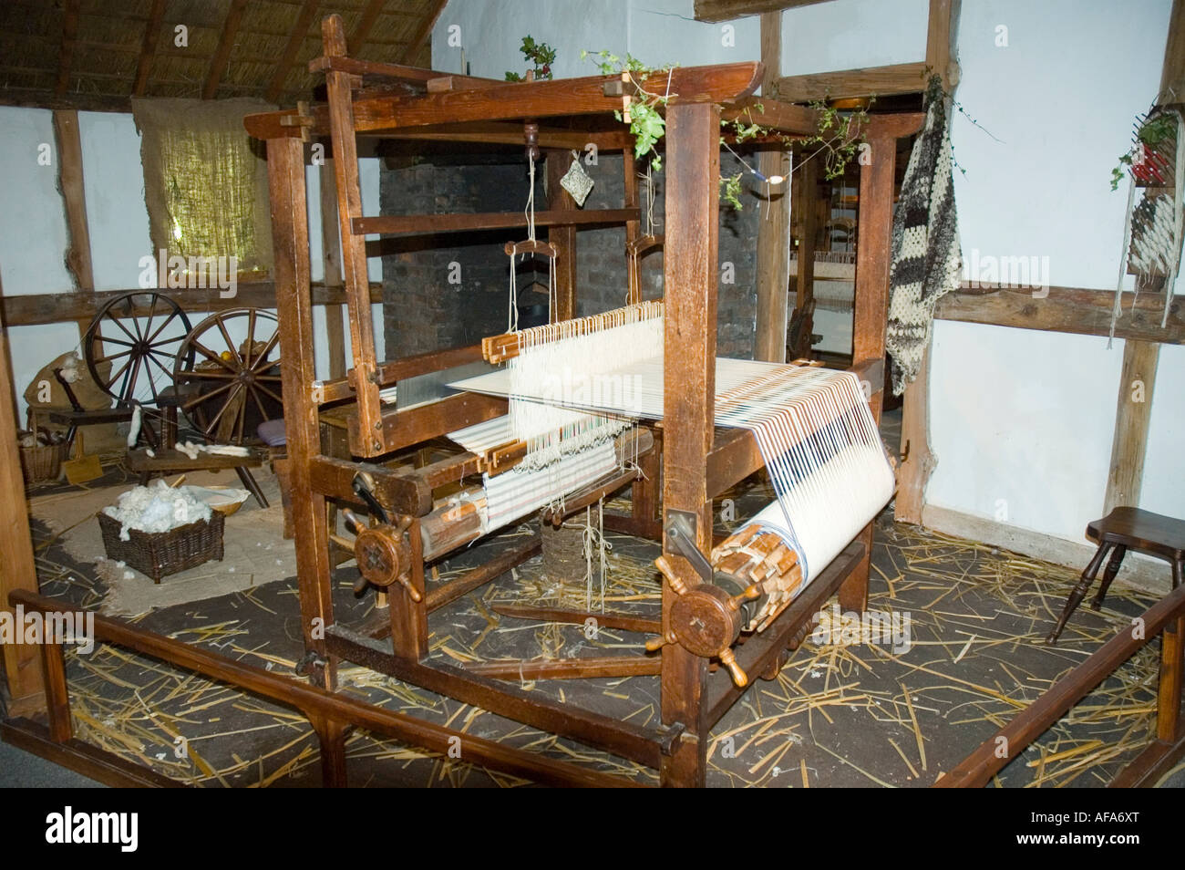 Weaving loom in a museum, England, UK Stock Photo - Alamy
