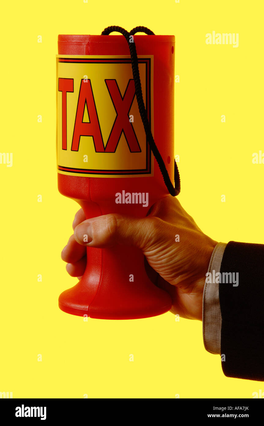 Hand holding Tax collecting tin Stock Photo - Alamy