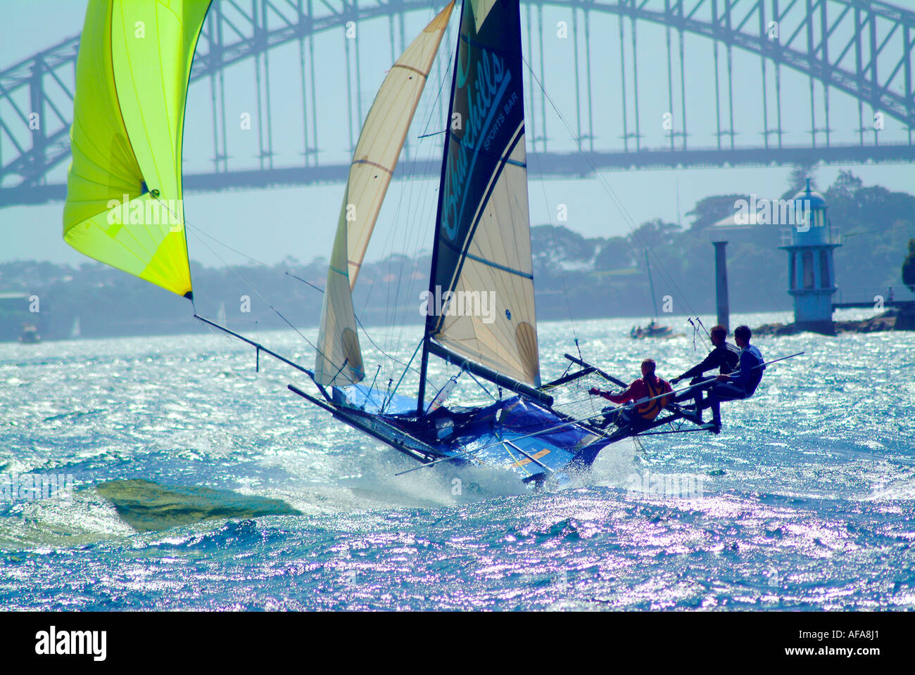 18 foot skiff sailing on sydney harbour australia Stock Photo - Alamy