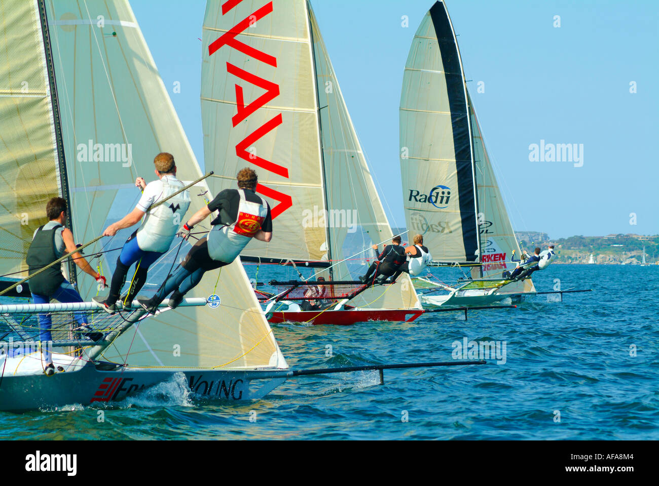 18 foot skiff sailing on sydney harbour australia Stock Photo - Alamy