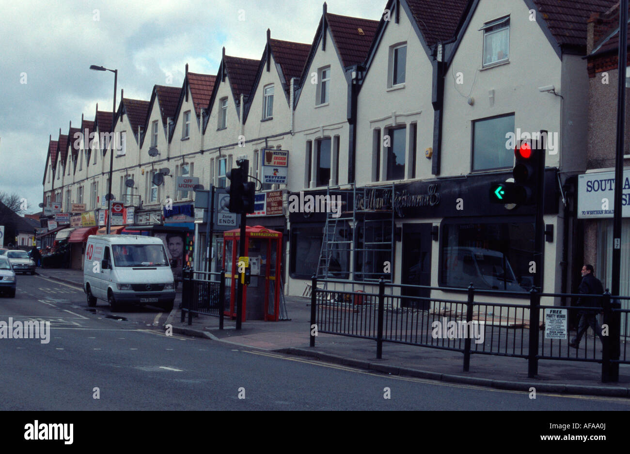 Row of shops on Western Road, Southall West London Middlesex UK Stock ...