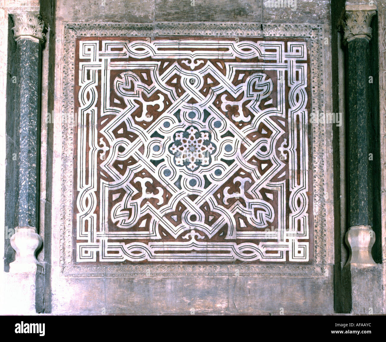 Egypt, Cairo, Sultan Hasan complex, inlaid marble panel in vestibule ...