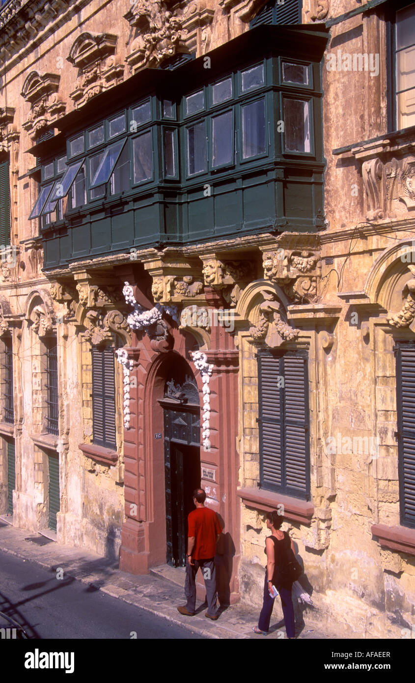 Ornate Maltese architecture in the island's capital in Valletta Stock ...