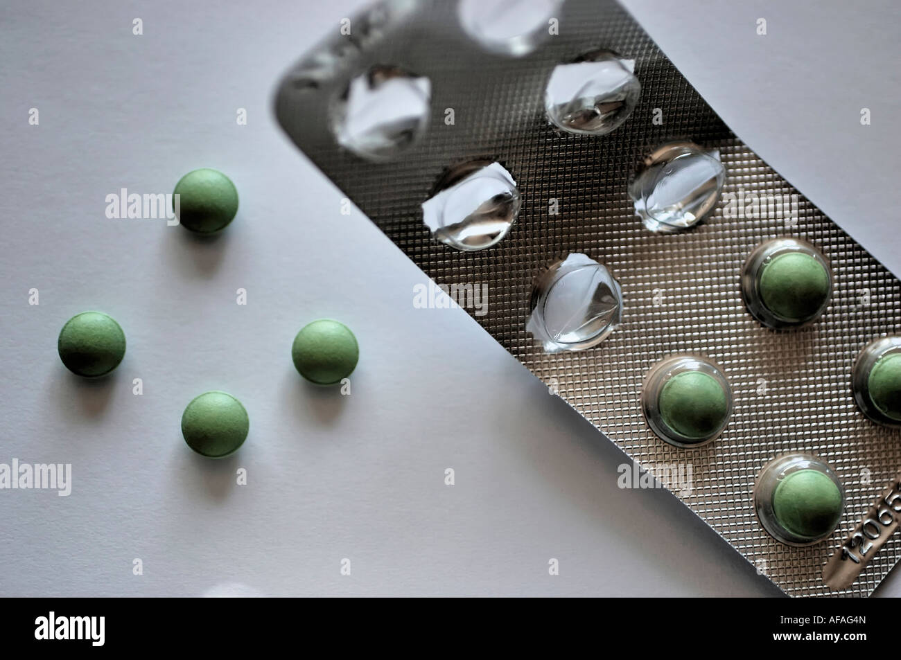 Still life with pharmaceutics drugs of different colors and setup Stock ...