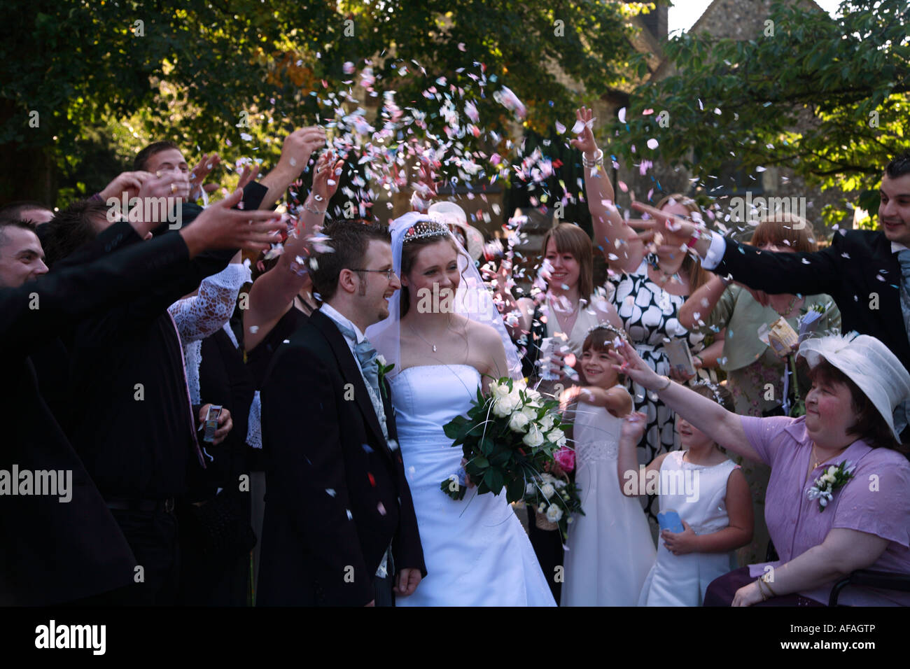 Throwing Confetti Bride Groom St Marys Church Caterham Surrey England ...