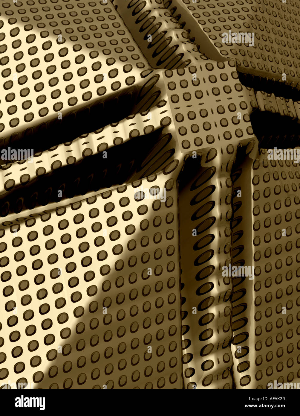 3d rendered image of an architectural structure in gold with polka dots ...