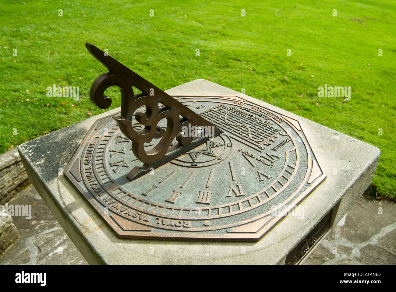 Sundial showing high noon at the Royal Botanical Gardens Hobart ...