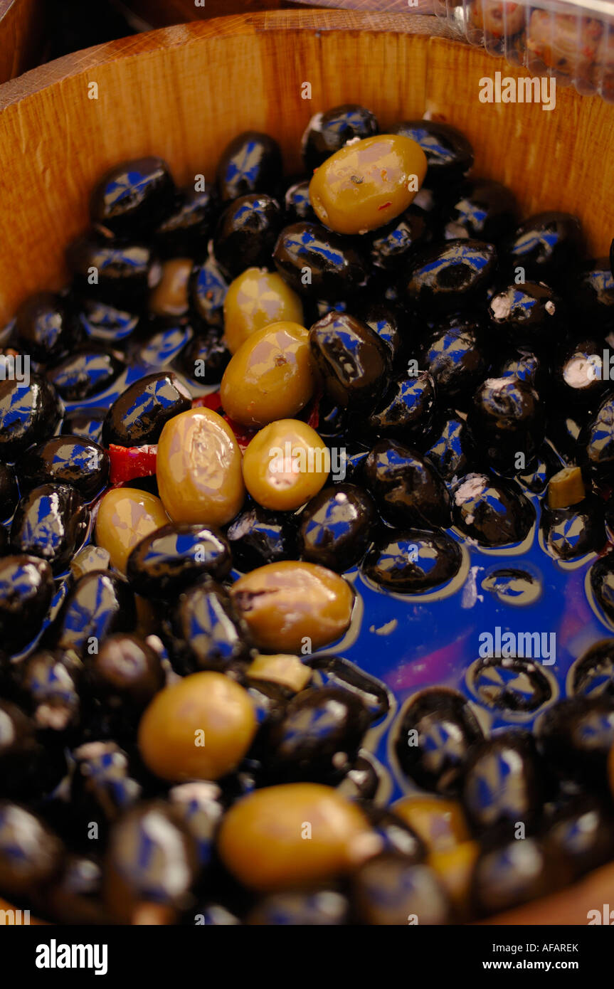 Olives at a farmers market in Northern Ireland Stock Photo - Alamy