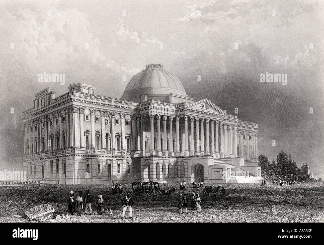 Principal front of the Capitol building, Washington, USA. From a 19th ...
