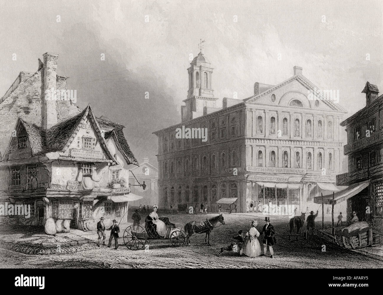 Faneuil Hall, Boston, Massachusetts, USA. From a 19th century print ...