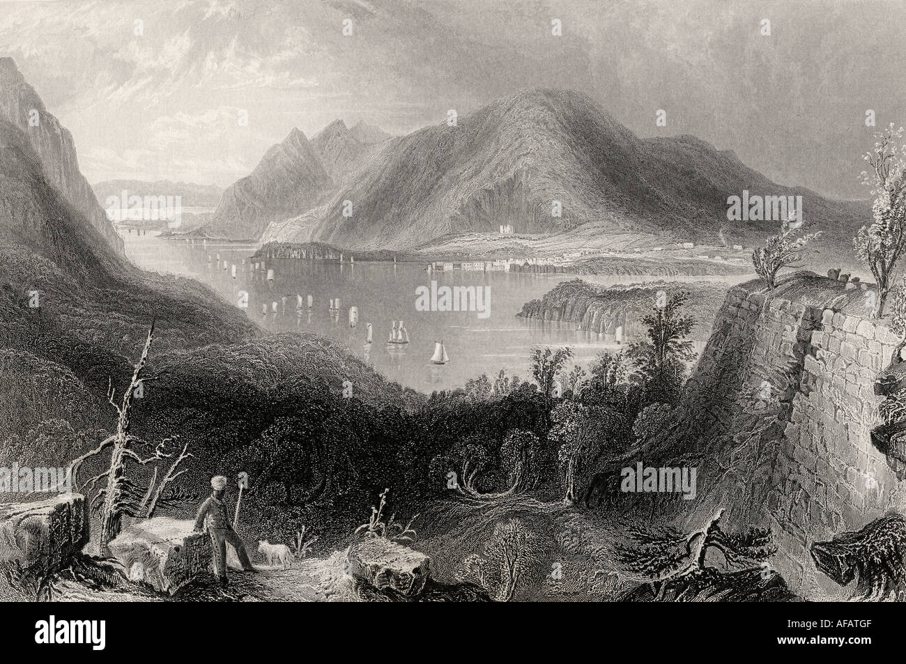 View from Fort Putnam, Hudson River, USA in the 19th century Stock Photo - Alamy
