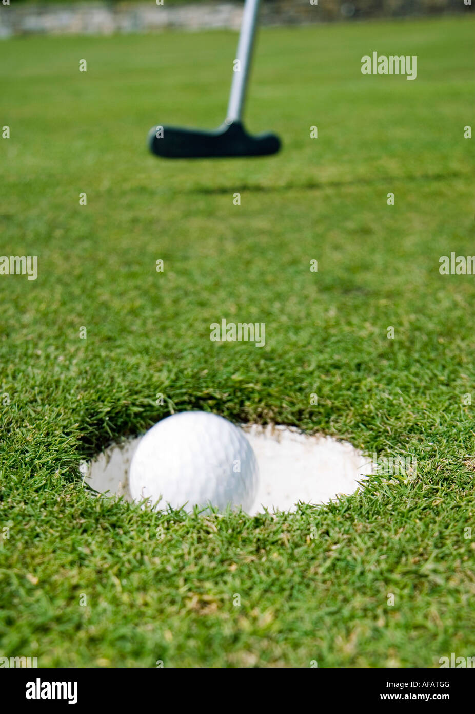 Golf ball putted into hole Stock Photo - Alamy