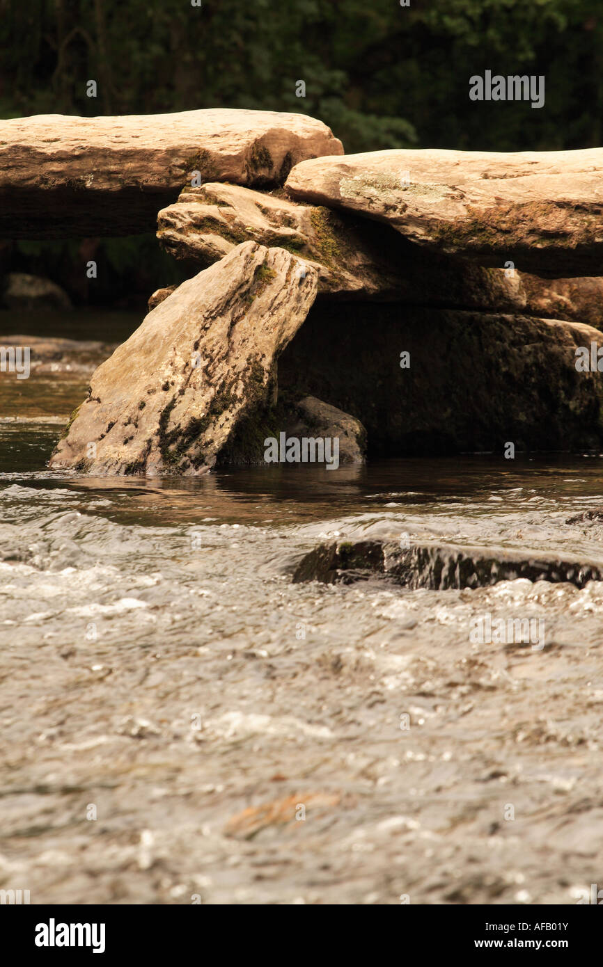 Tarr Steps ancient stone clapper bridge across the River Barle in ...