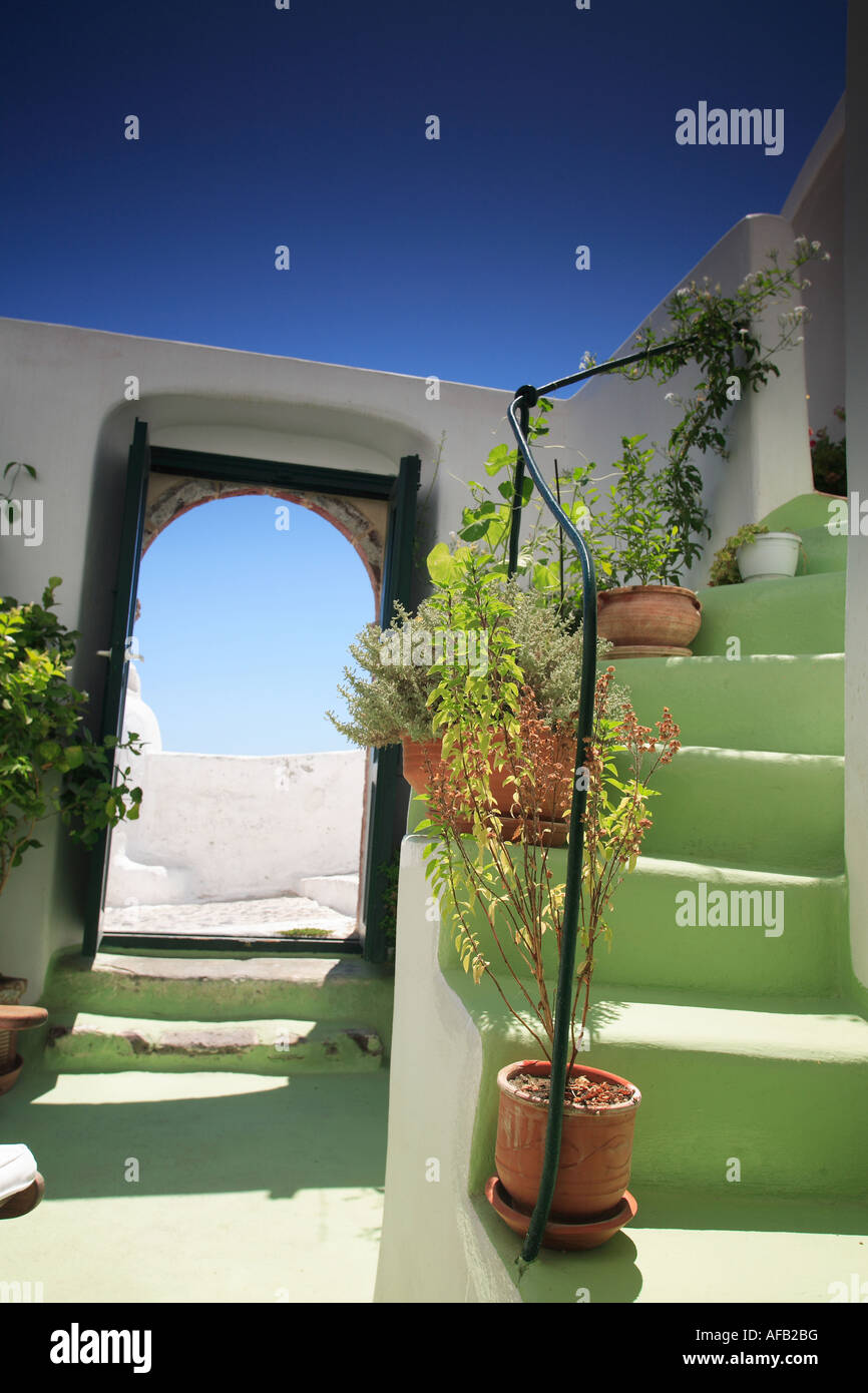 authentic greek courtyard with arched doorway and staircase Stock Photo ...