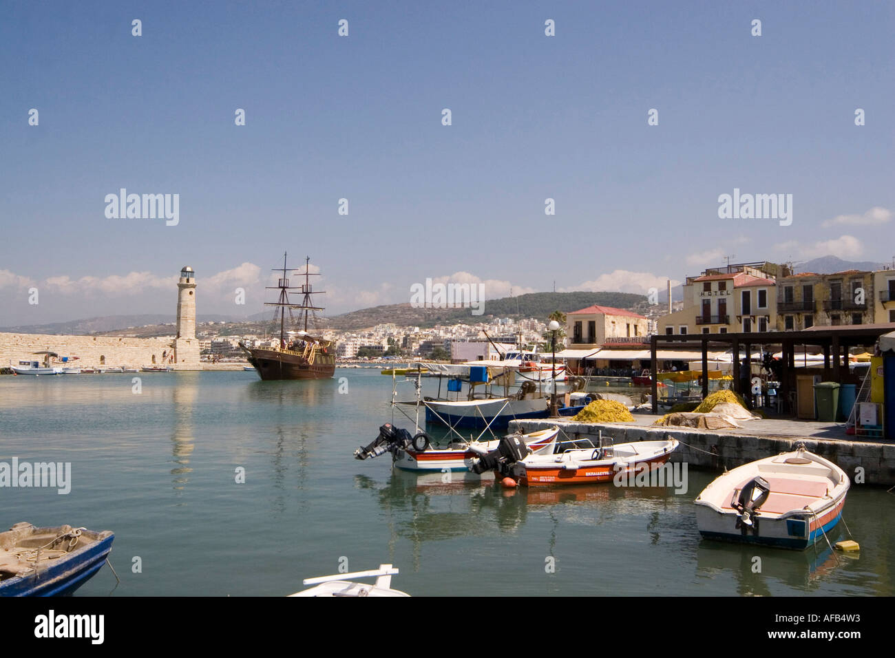 boats in the old harbour at Rethymno crete Stock Photo - Alamy