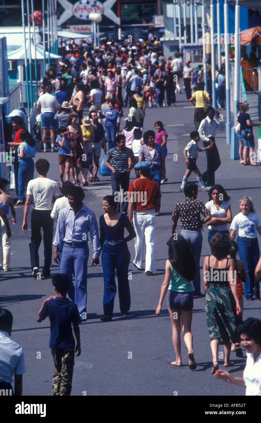 Coney Island 1980s crowds of people. Brooklyn, New York City 1981 USA ...