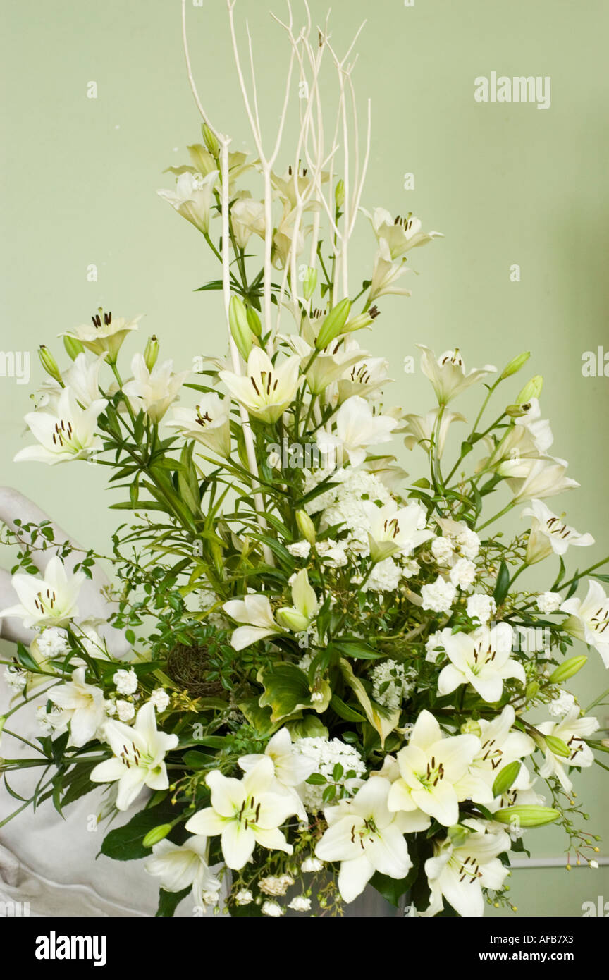Flower arrangement of white daylily or day lily Courier lilaceae lilium ...