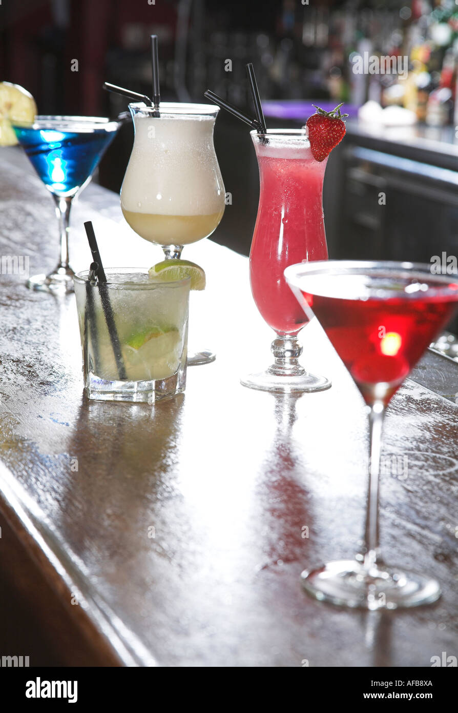assortment of five cocktails on bar Stock Photo - Alamy