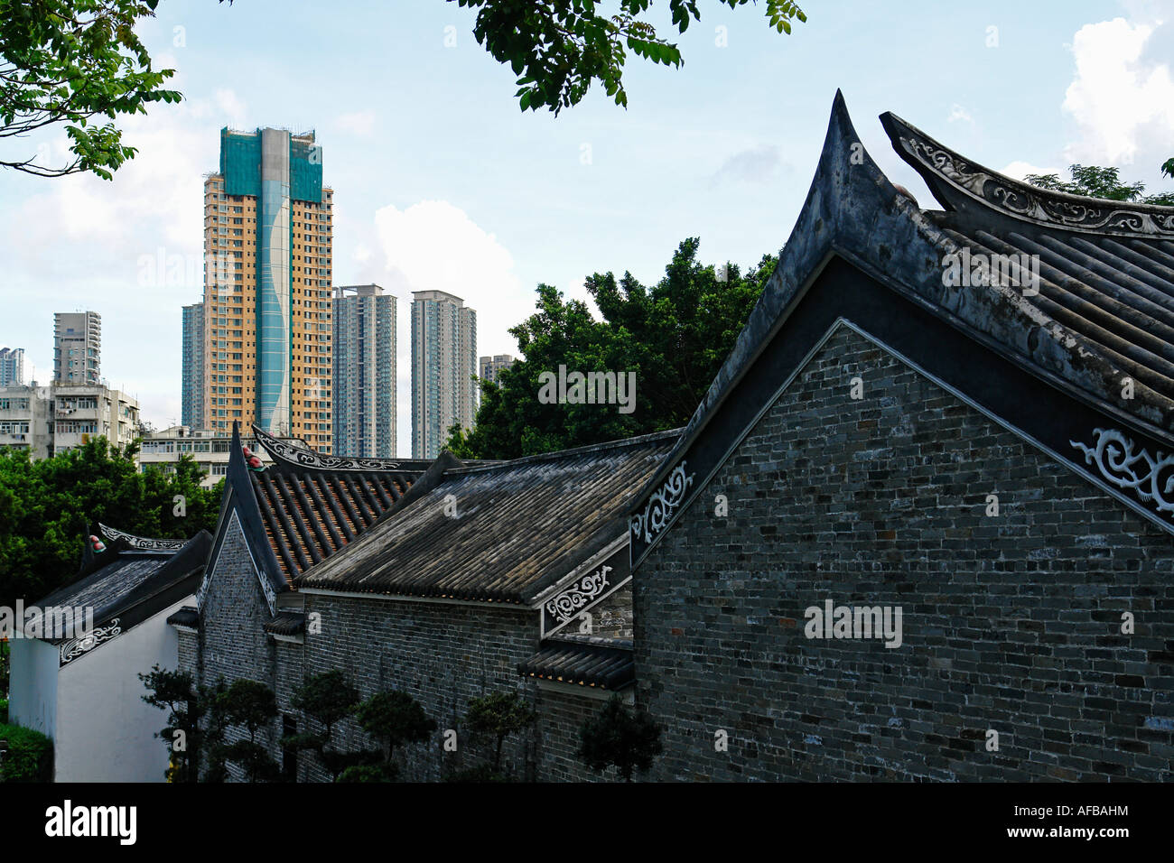 Chinese style of Kowloon city park with highrise at background Kowloon ...