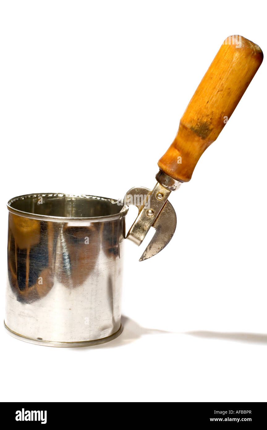 series object on white kitchen utensil tin opener Stock Photo - Alamy
