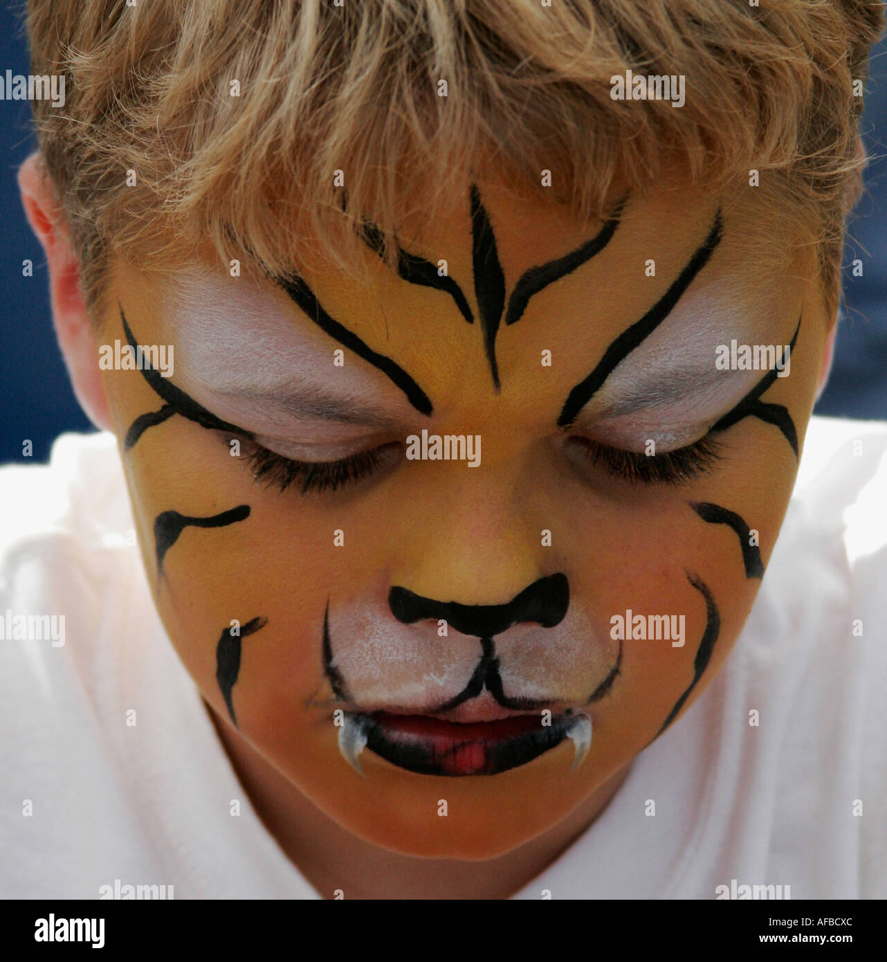 A young boy with his face painted like a tiger Stock Photo - Alamy