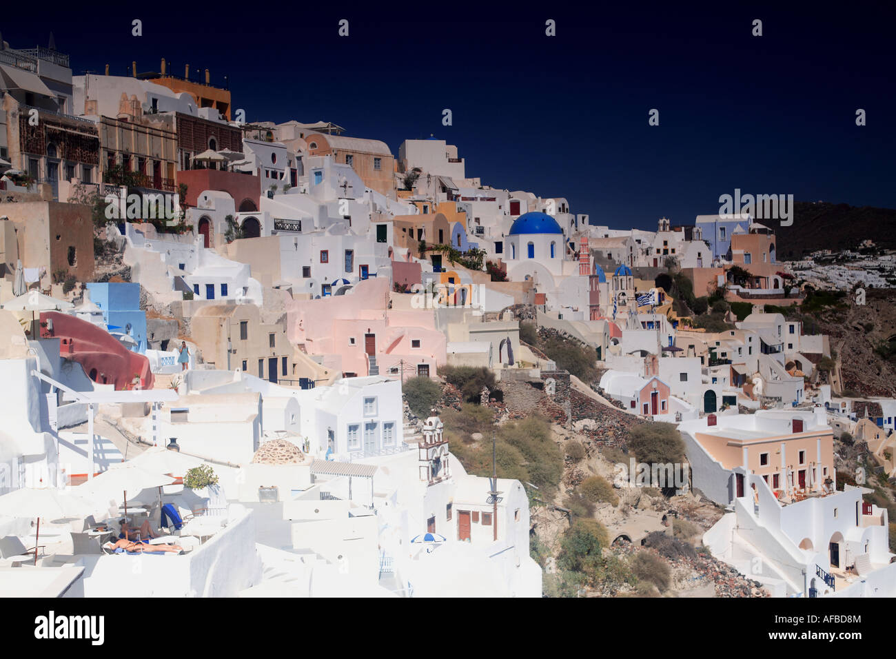 midday view of the town of oia santorini geece Stock Photo - Alamy