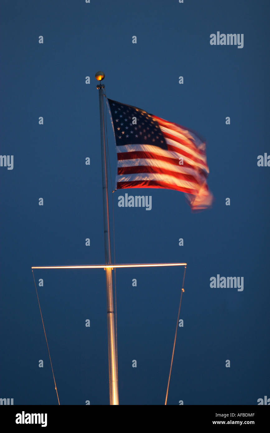 American Flag at Night in wind Stock Photo - Alamy