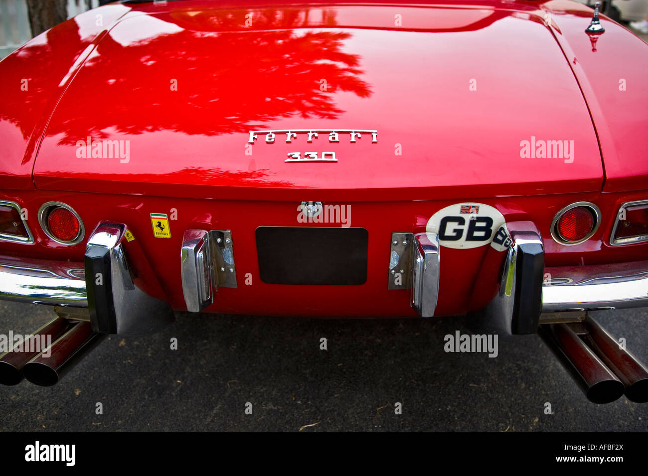 Close up of the rear of a red Ferrari 330. Goodwood Revival west Sussex ...