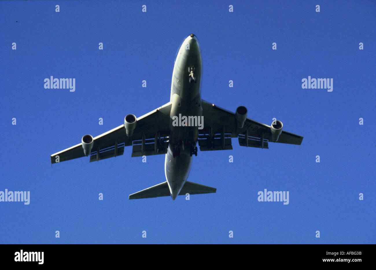 Underside of airborne jet airplane just after take off Stock Photo - Alamy