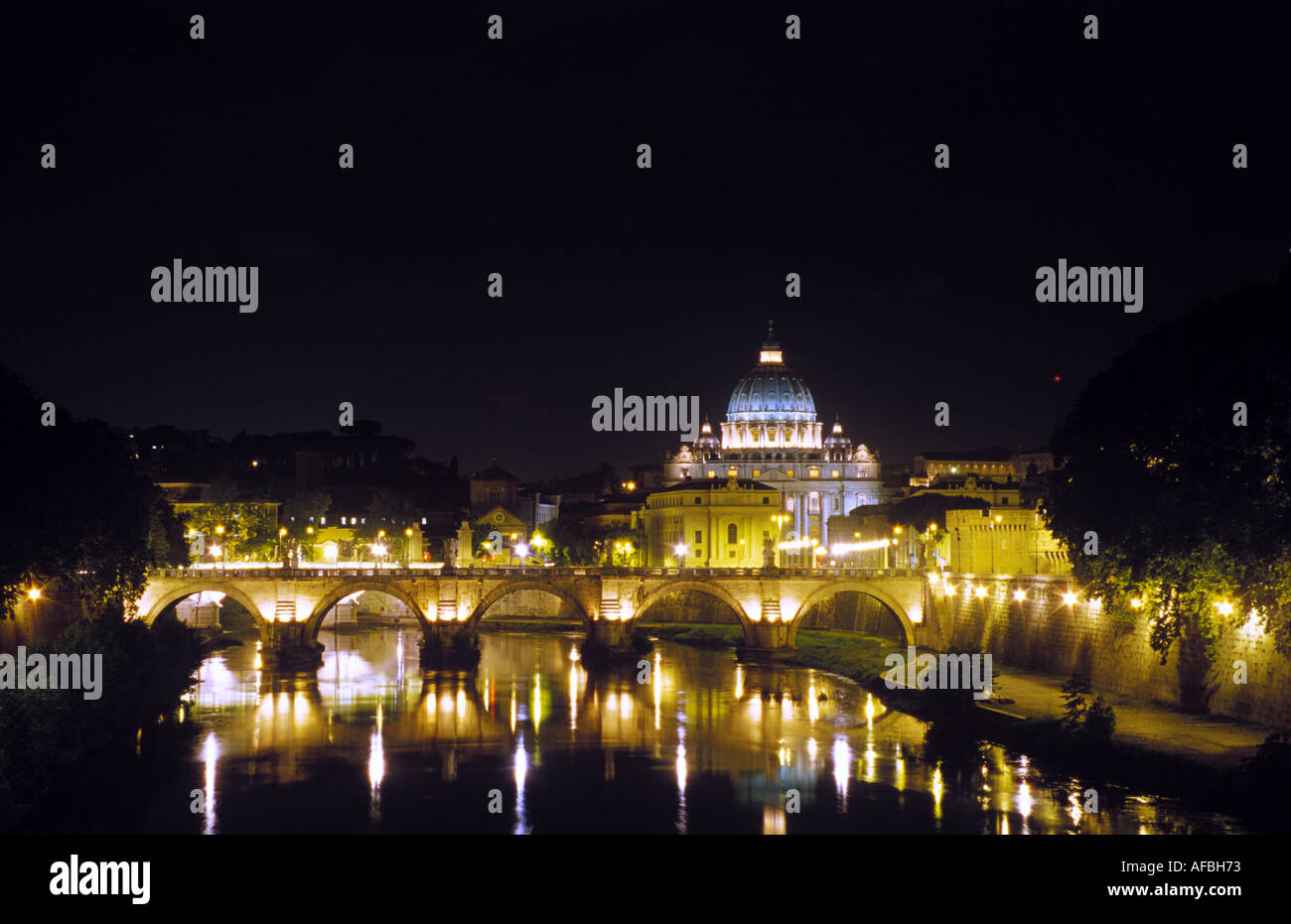 A distant view across the Tiber River of the dome of Saint Peter s ...