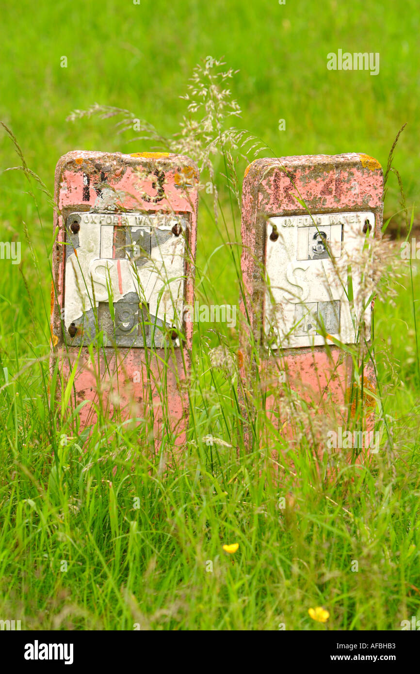 Water board pipe markers painted pink Stock Photo - Alamy