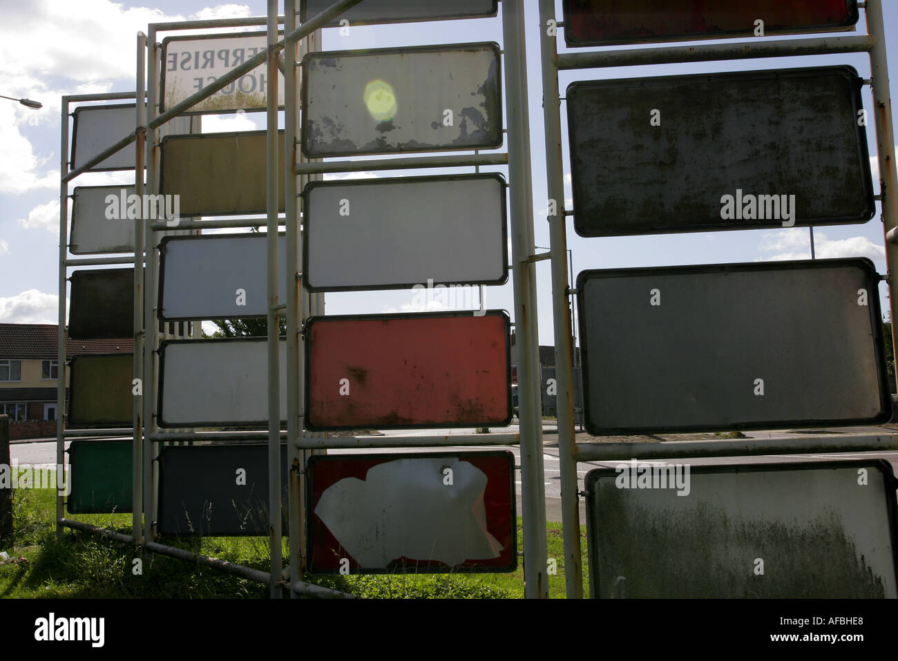 Clutter of signs outside an industrial estate in Swindon Stock Photo ...