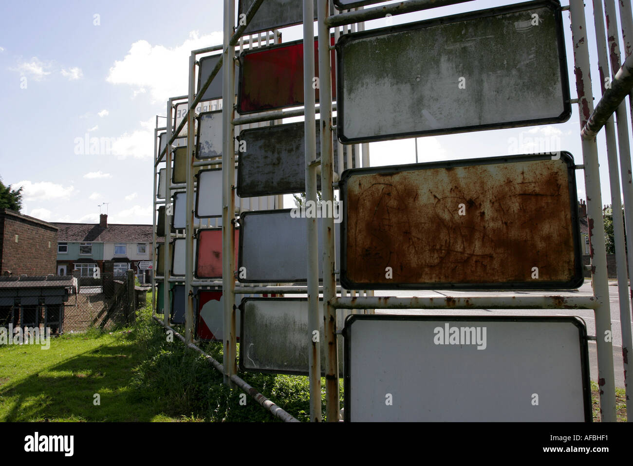 Clutter of signs outside an industrial estate in Swindon Stock Photo ...