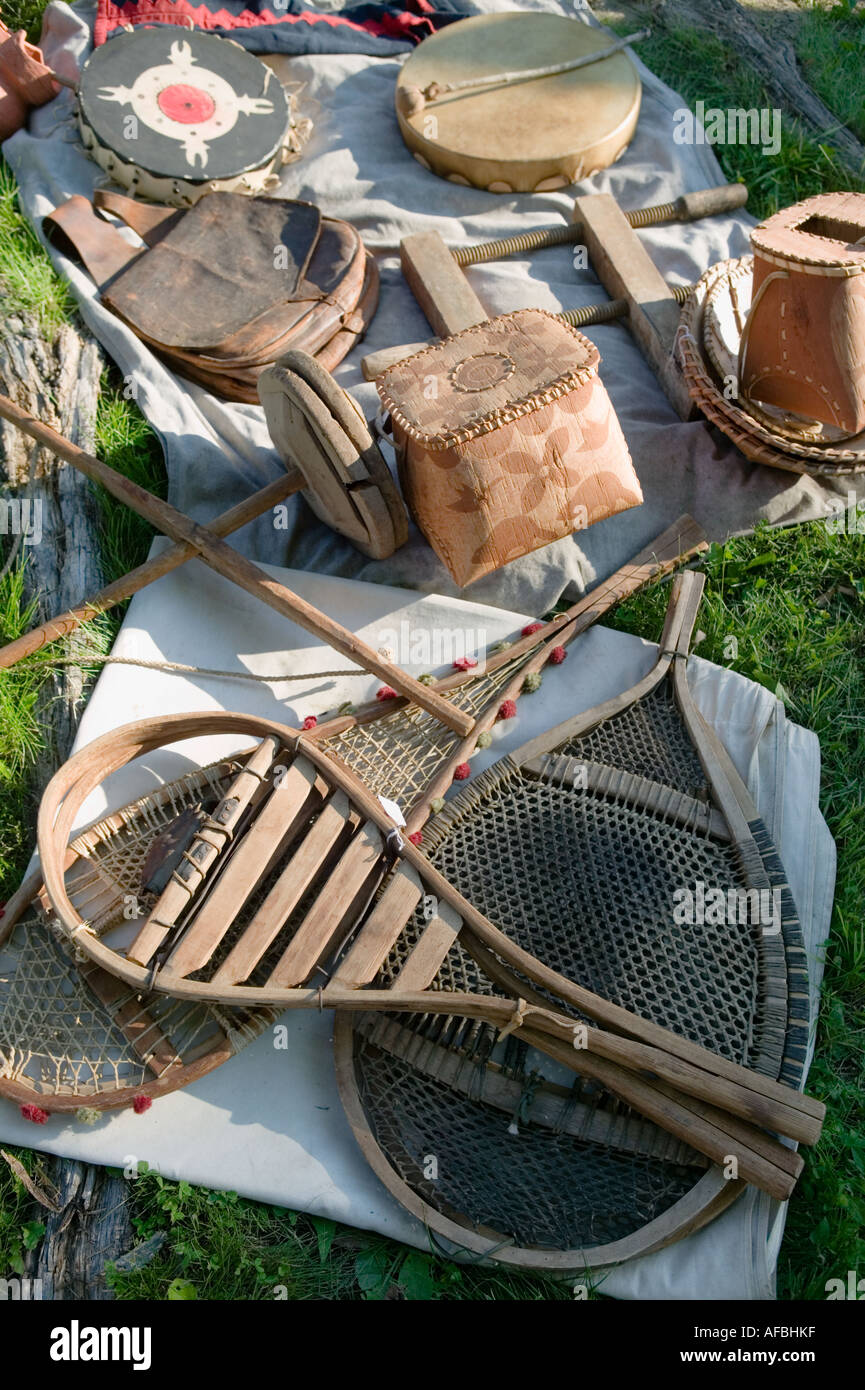 Vintage authentic antique native Indian gear including drums snowshoes ...