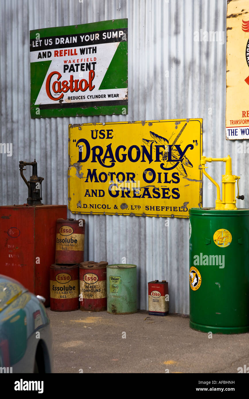 Colourful vintage parts display stall showing lubrication products at ...