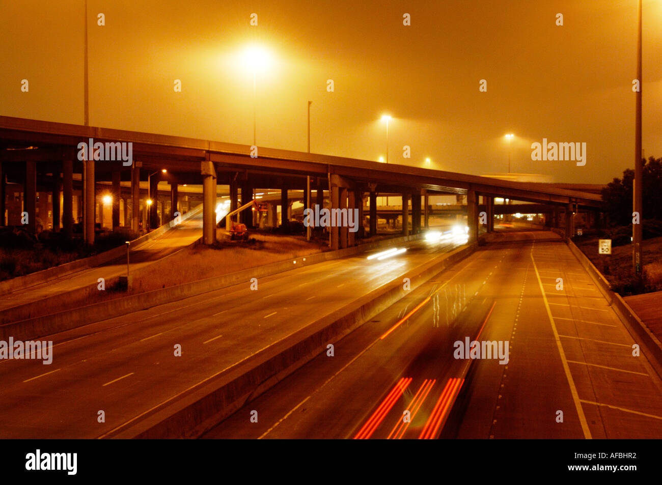Image of traffic on highway at night in Chicago, Illinois, USA Stock ...
