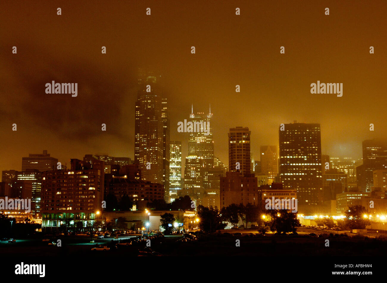 Night view of Chicago looking North from Roosevelt Road bridge between ...