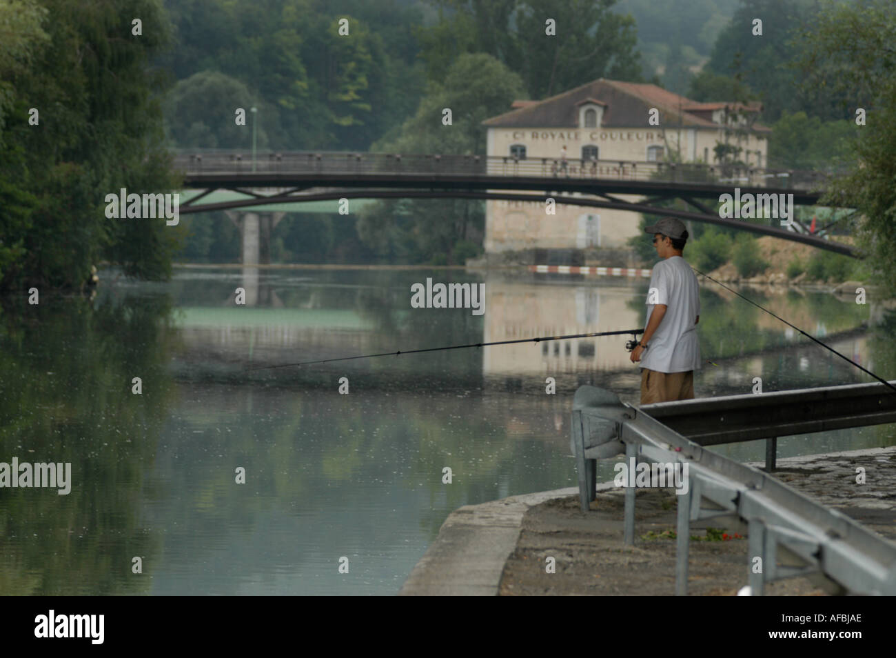 french angler man fishing from the river isle dordogne france Stock ...