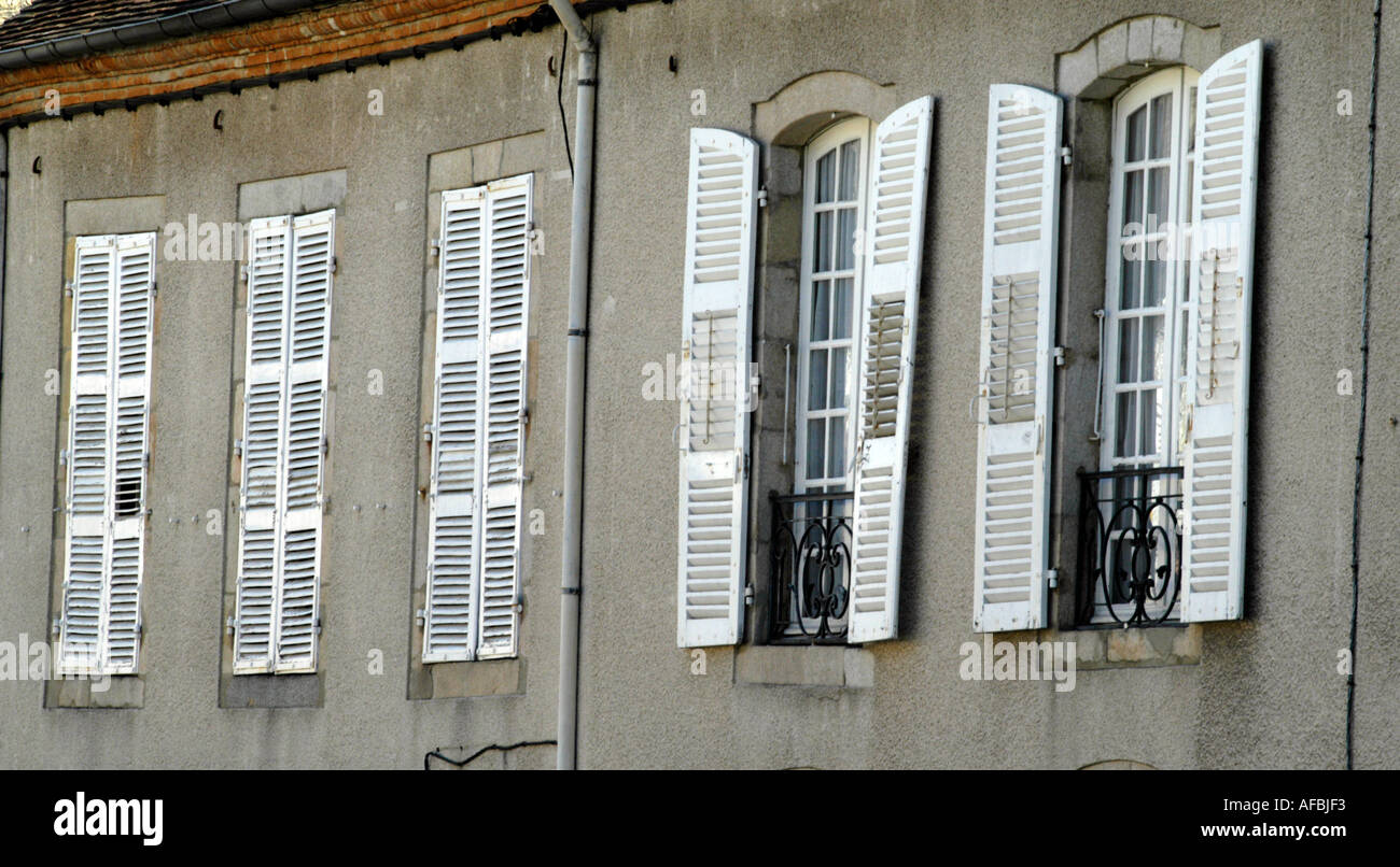 french windows with wooden shutters dordogne france Stock Photo - Alamy