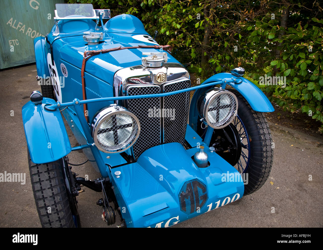 Close up of a blue MG Q-type Midget racing car. Goodwood Revival west ...