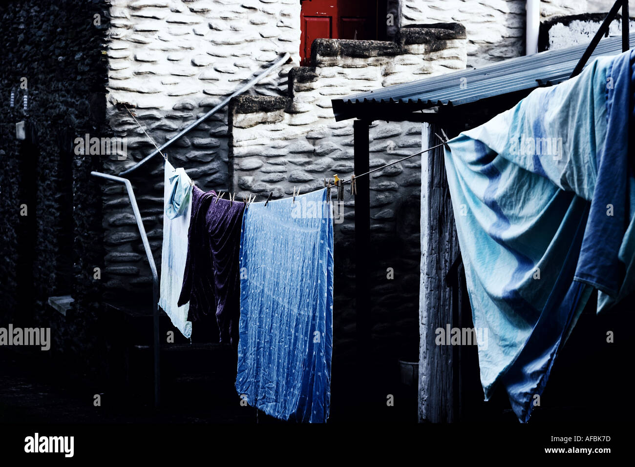 Laundry Hanging Out to Dry Stock Photo - Alamy