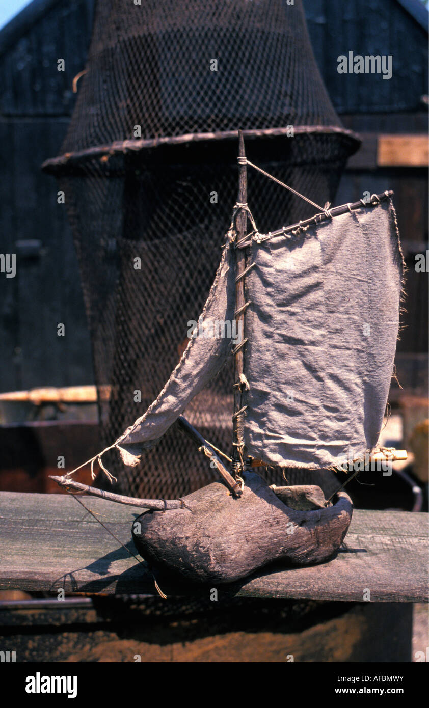 Netherlands Enkhuizen Miniature sailing boat made of clog Stock Photo ...