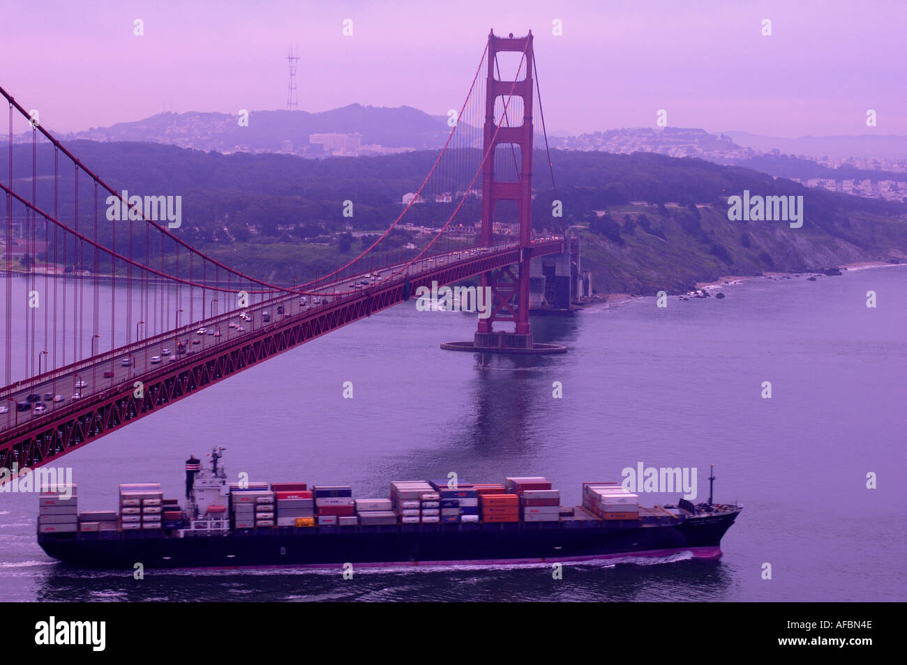 San Francisco Golden Gate Bridge Freighter leaving Stock Photo - Alamy