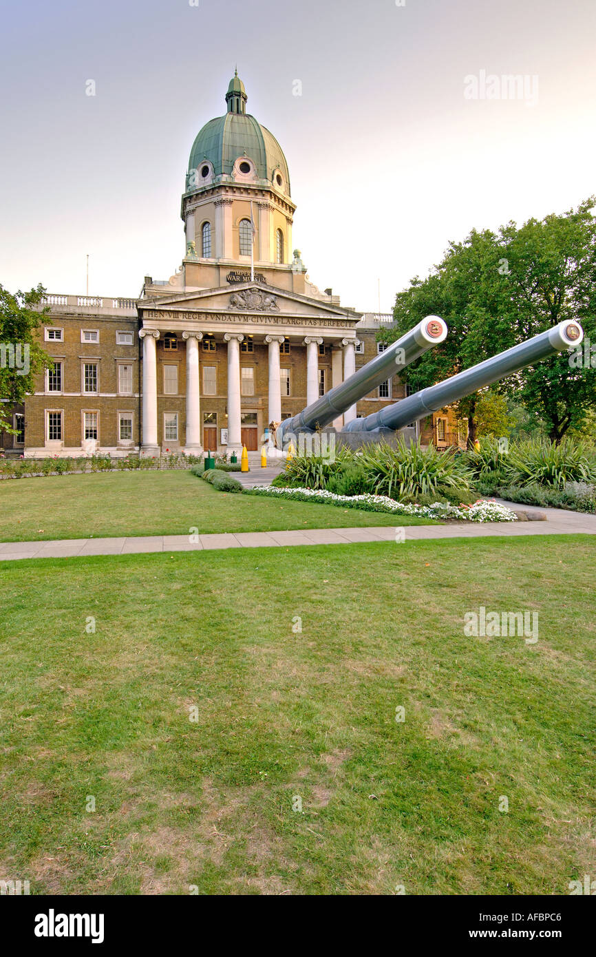 The Imperial War Museum in London at dusk. The building used to be the ...