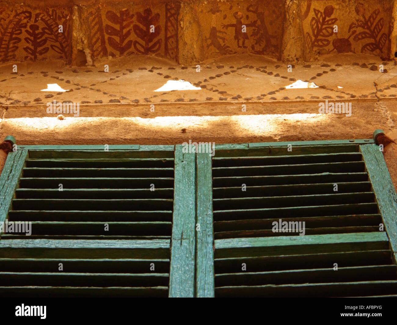 Colourful Spanish window shutters in the hstoric town of Calvià, Ponent ...
